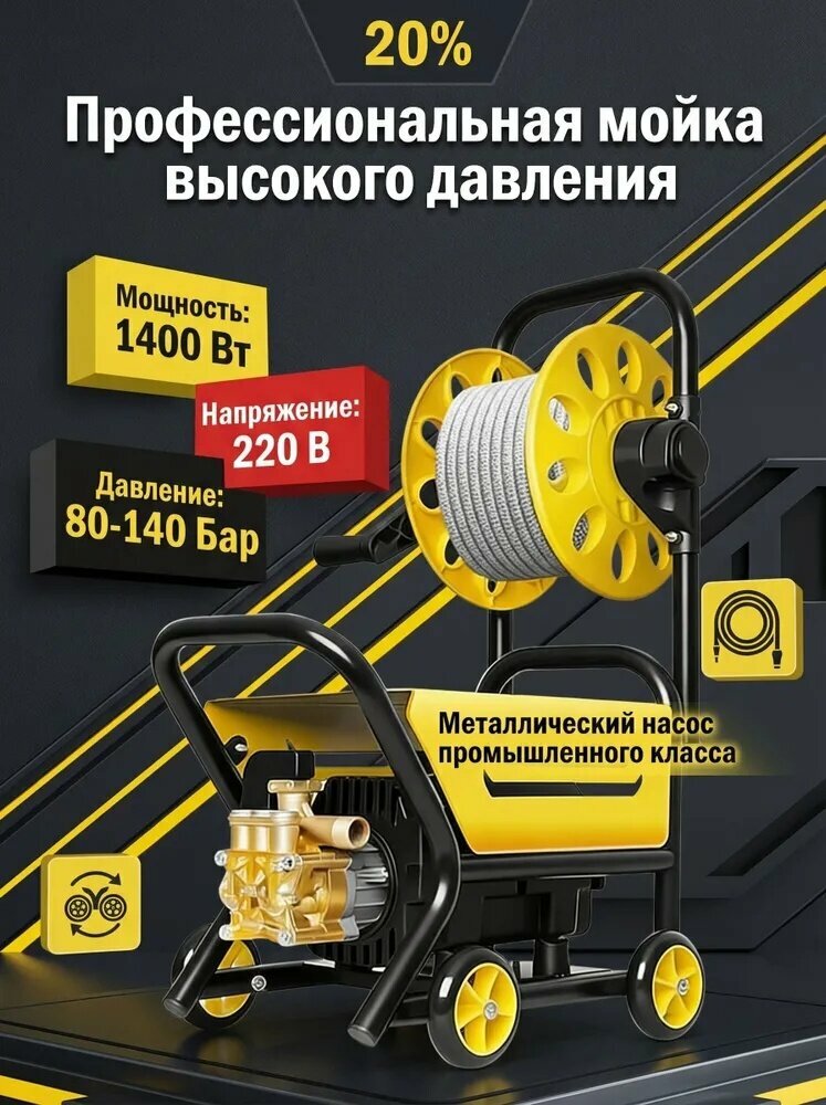 Автомойка высокого давления, 1400Вт, самовсасывающая, 2в1, 7кг