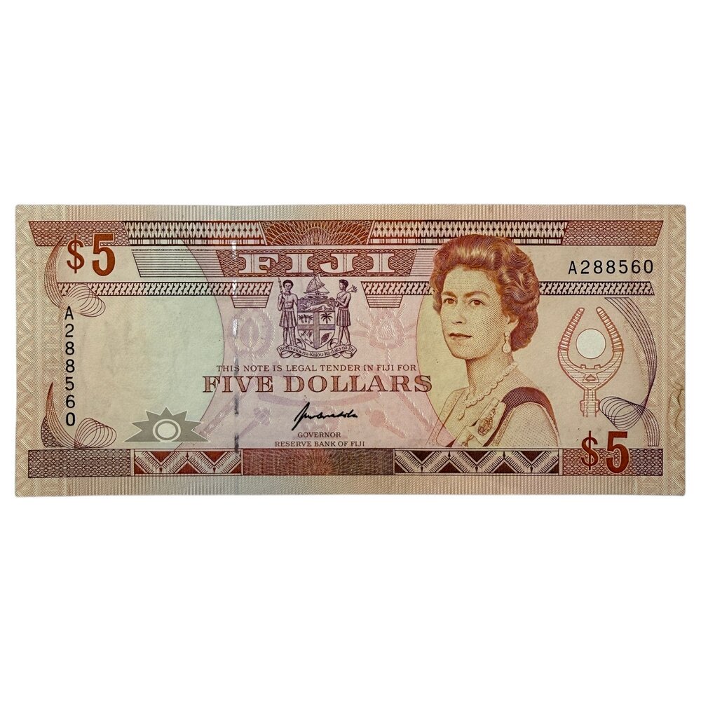 Фиджи 5 долларов 1992 г. (Подпись Ratu Jone Kubuabola) (Серия A)