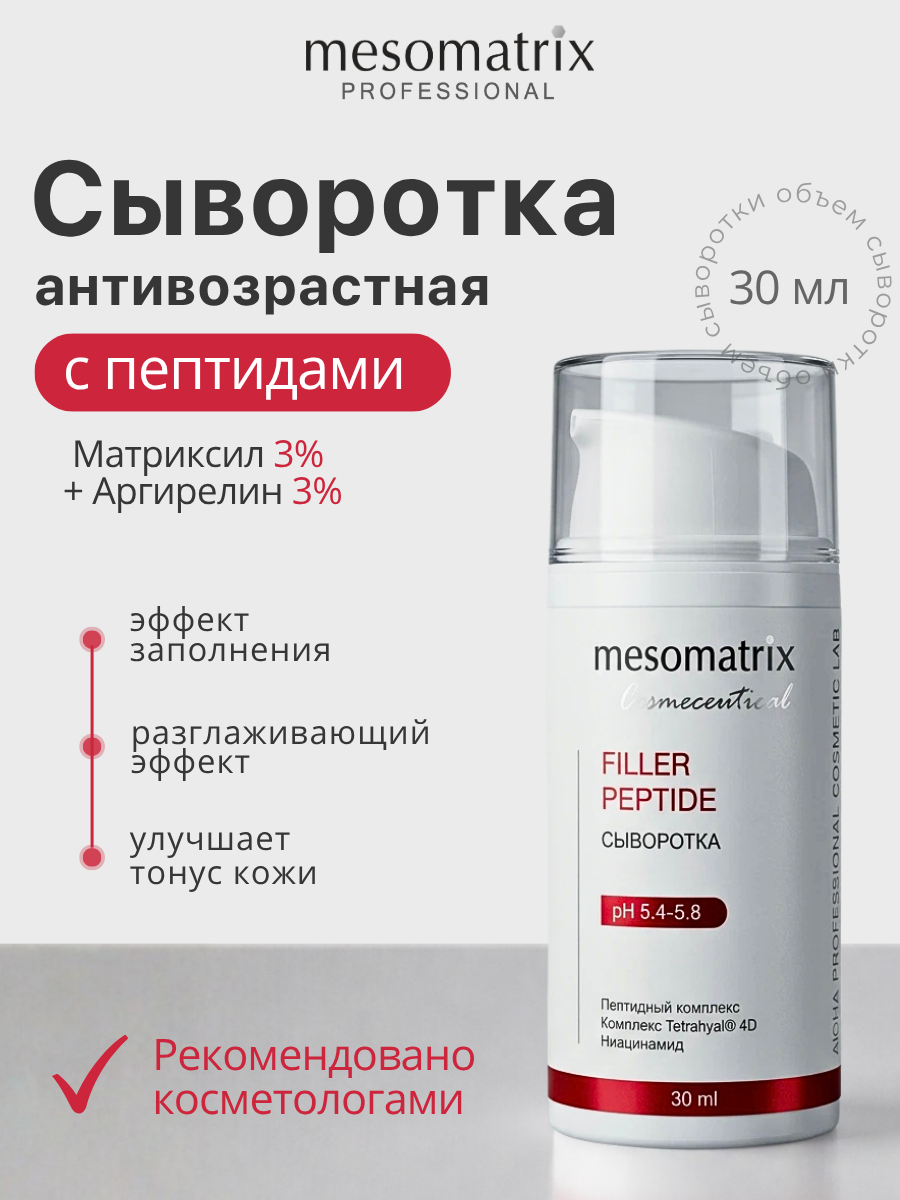 Антивозрастная сыворотка FILLER PEPTIDE для лица, с пептидами, Mesomatrix, 30 мл