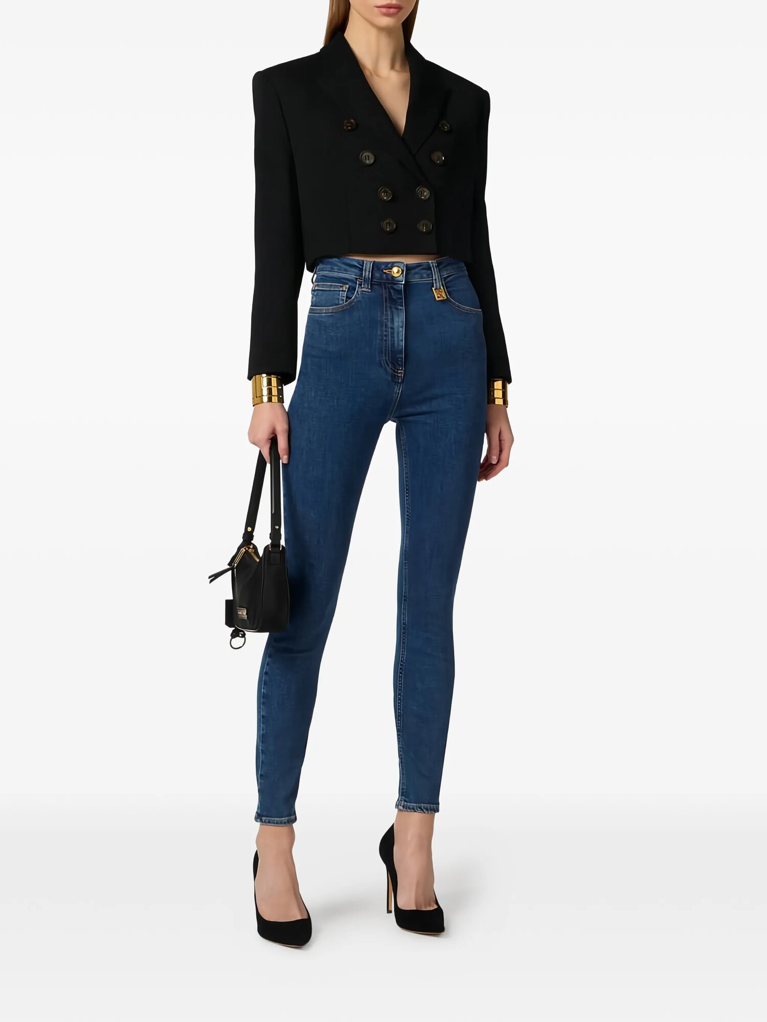 Куртка Elisabetta Franchi Double-breasted jacket, размер 44, black/black — фото 1
