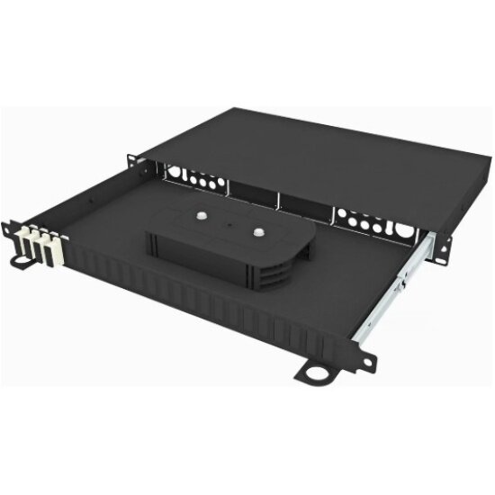 Кросс оптический стоечный выдвижной Toplan 19", 4 LC/UPC адаптеров, многомодовый, 1U, черный, укомплектованный,