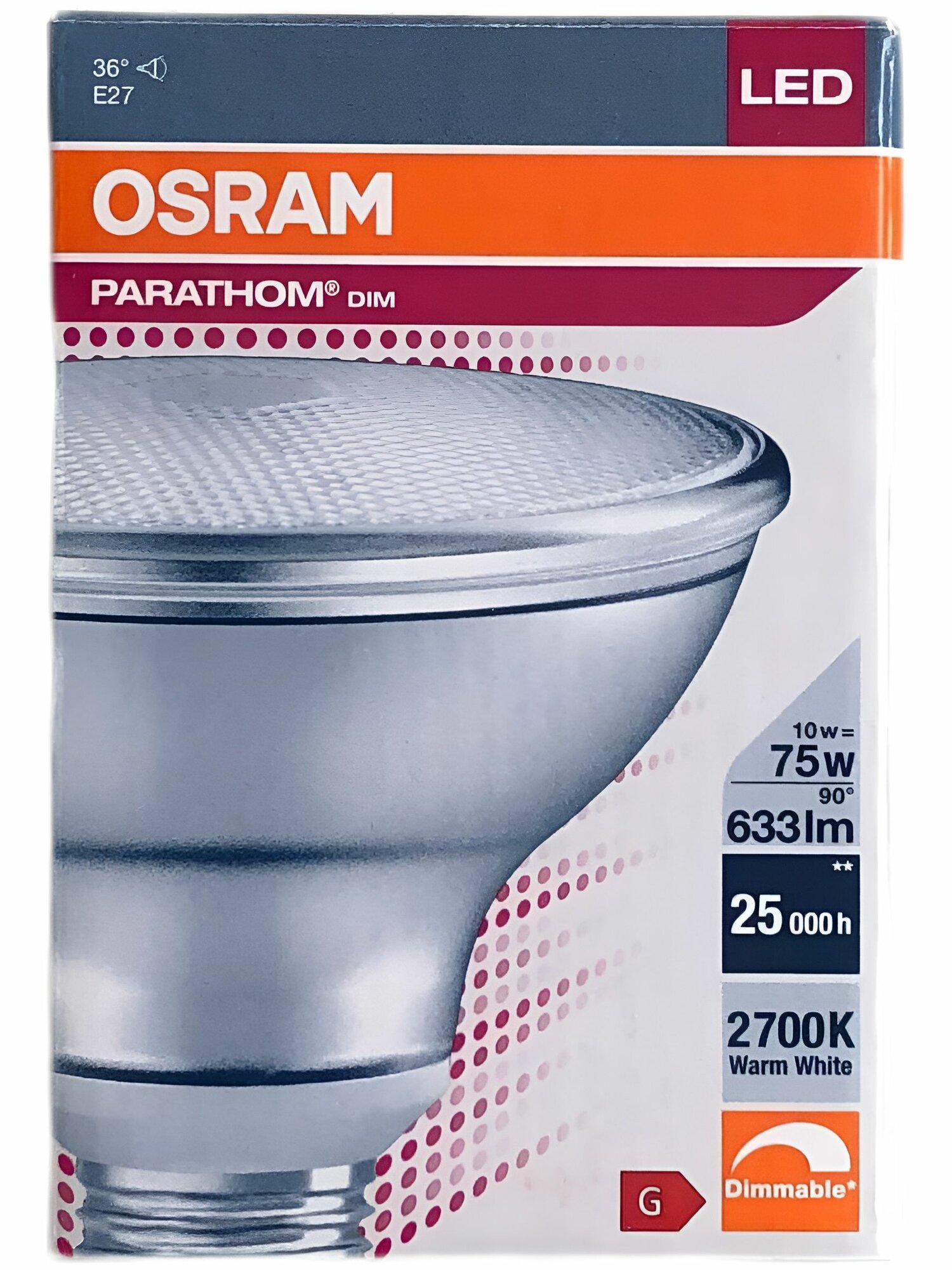 Лампа Osram LED E27 10W 75W PAR 30 теплого света, диммируемая