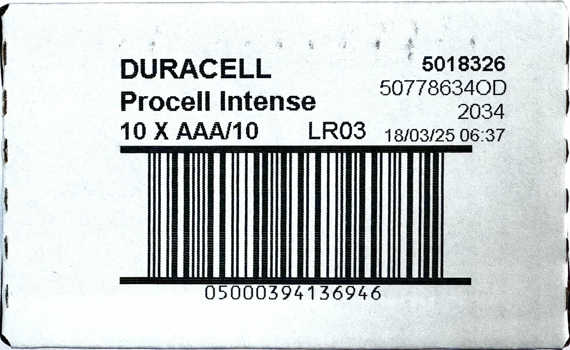 Батарейка DURACELL PROCELL INTENSE AAA BOX10 x 10. (100) шт. щелочная (Бельгия)