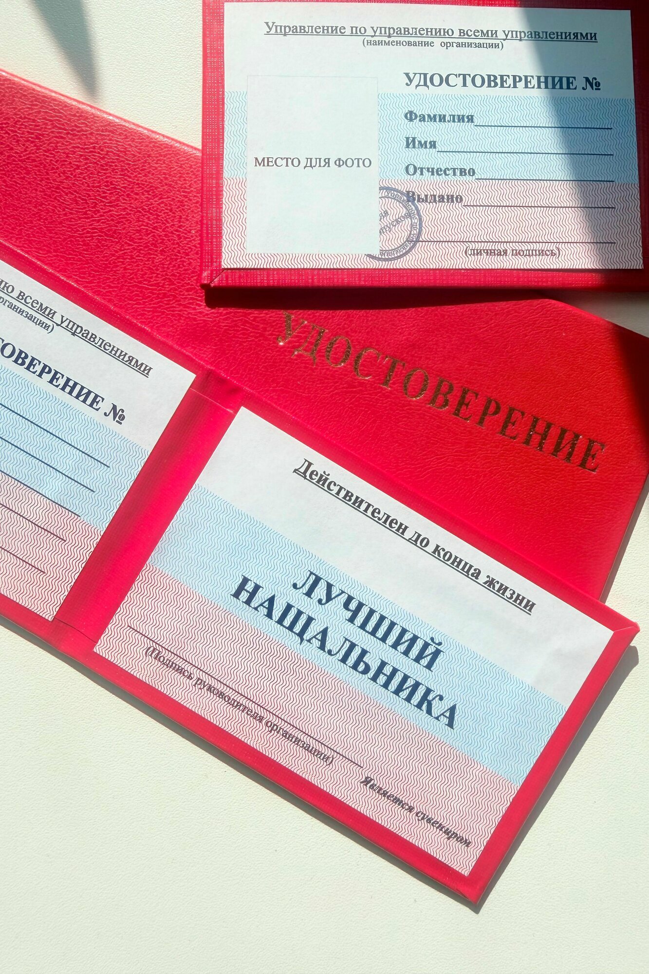 Удостоверение Лучший нащальника