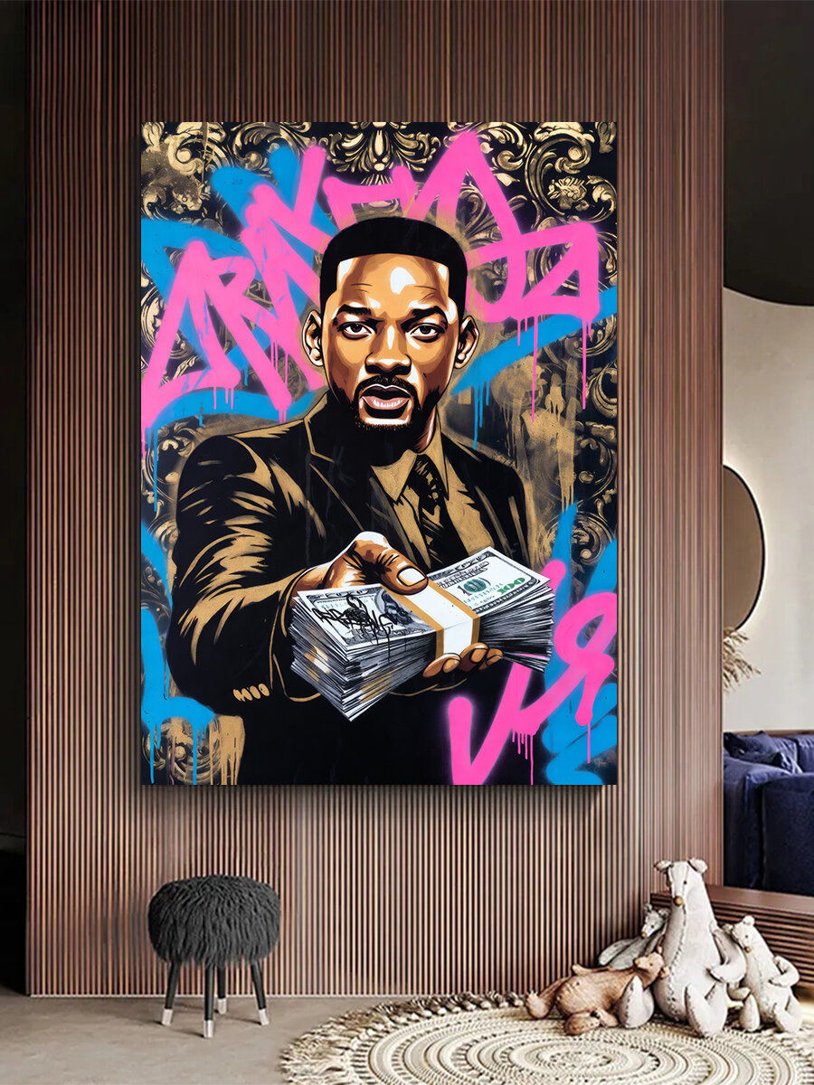 Картина на холсте «Will Smith: поп-арт портрет Уилла», увеличенный формат 60×80 см