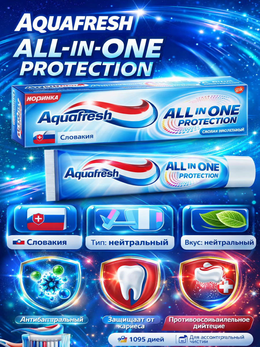 Зубная паста Aquafresh All-in-One Protection с фтором, 75мл