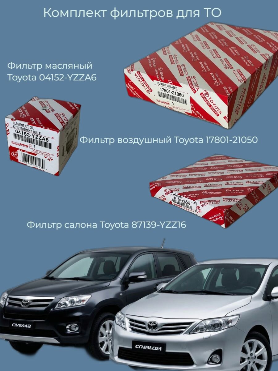 Комплект фильтров для ТО Тойота Рав 4 ха30 ха40 Королла Е150 Е180 Авенсис Т270 Ярис Р90 Р130 Аурис E150 E180 / Toyota Rav 4, Corolla, Avensis, Yaris, Auris
