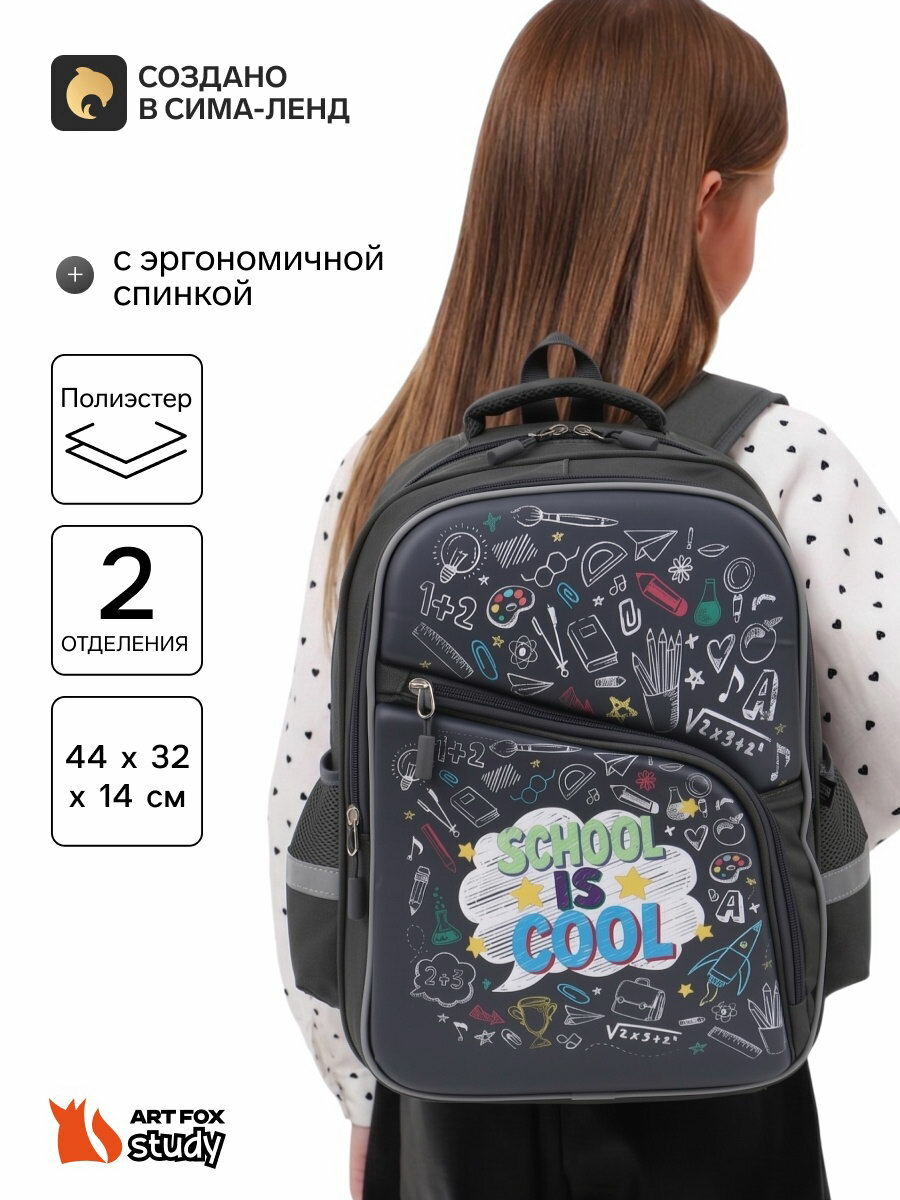 Рюкзак школьный, с эргономичной спинкой "Школа", особенности ранцев: жёсткая эргономичная спинка