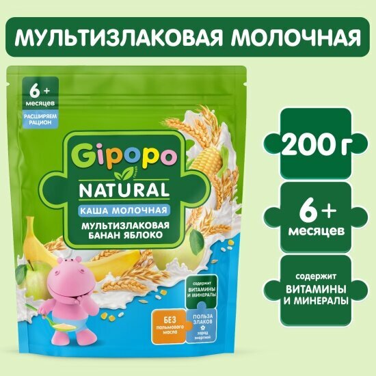 Каша молочная Gipopo мультизлаковая с бананом и яблоком с 12 мес 200 г
