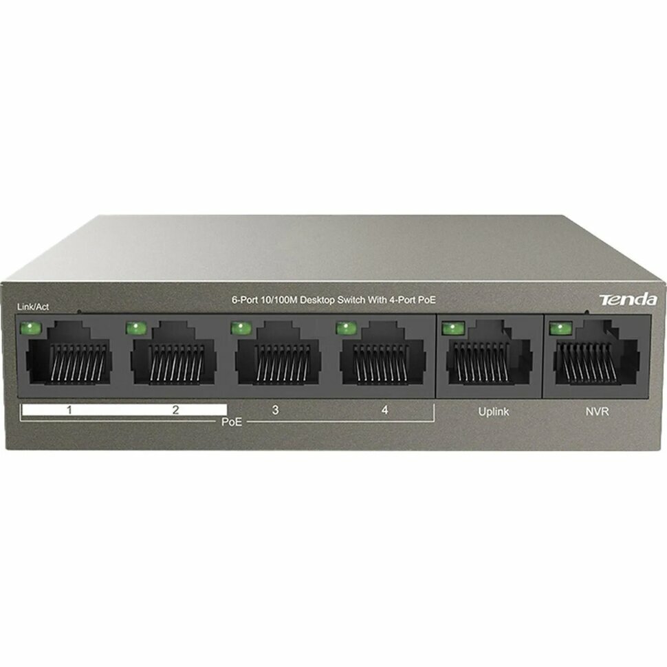 Коммутатор Tenda 4 порта 802.3at (PoE+) 6 портов 10 /100 М/с VLAN, 2073242