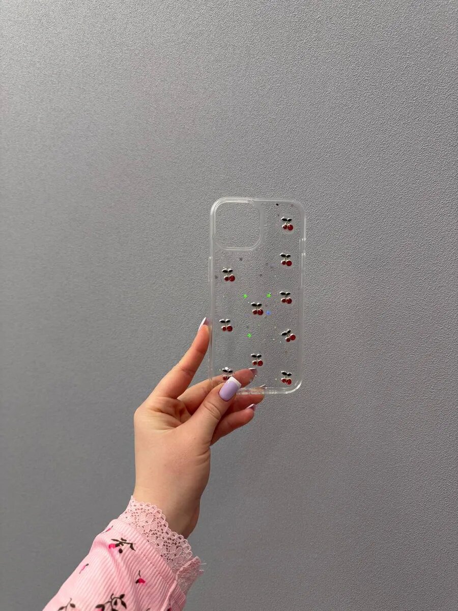 Чехол для iPhone 15 "Вишенки", полупрозрачный, защита от ударов — фото 1