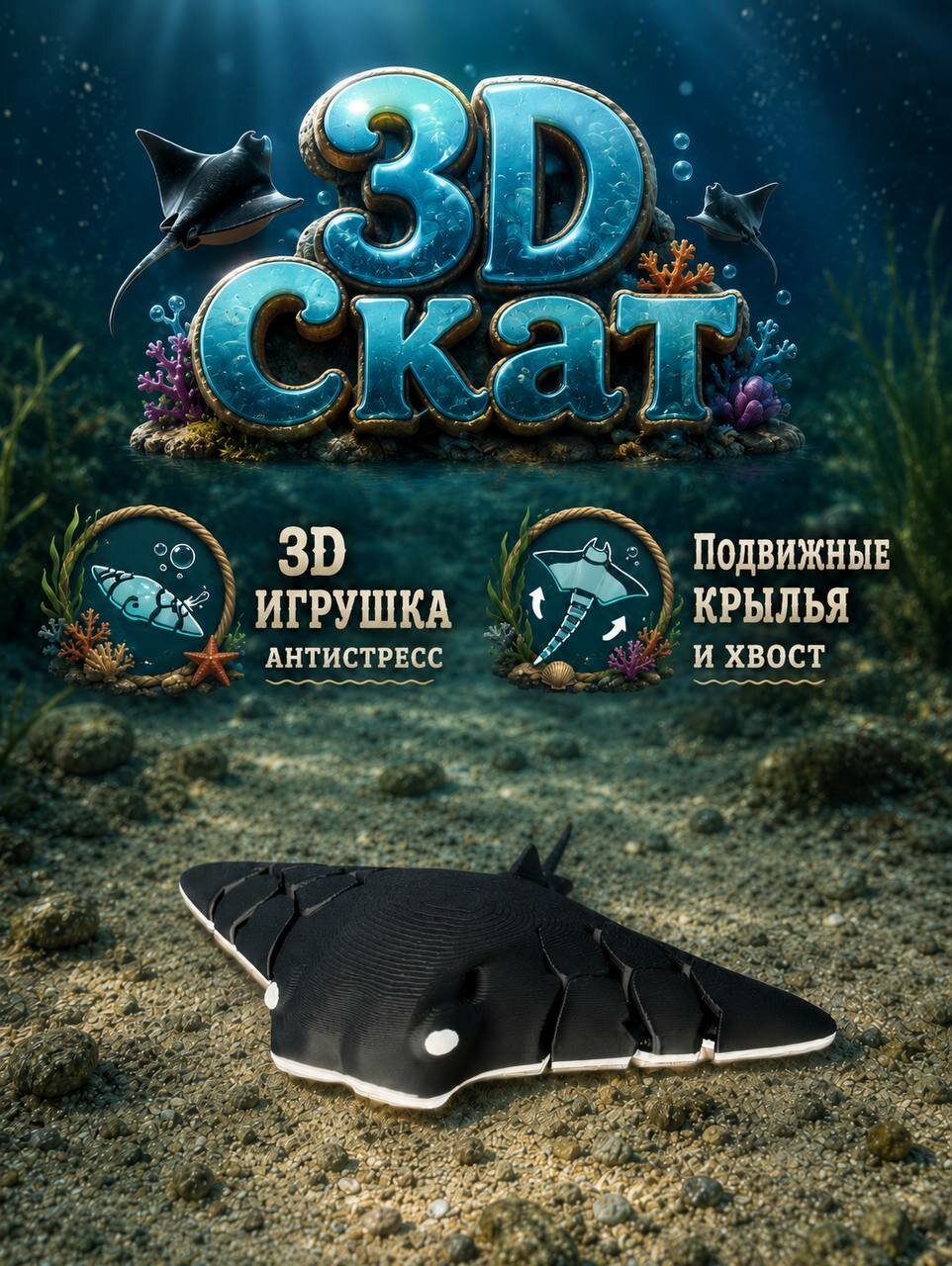 3D Игрушка Антистресс Скат