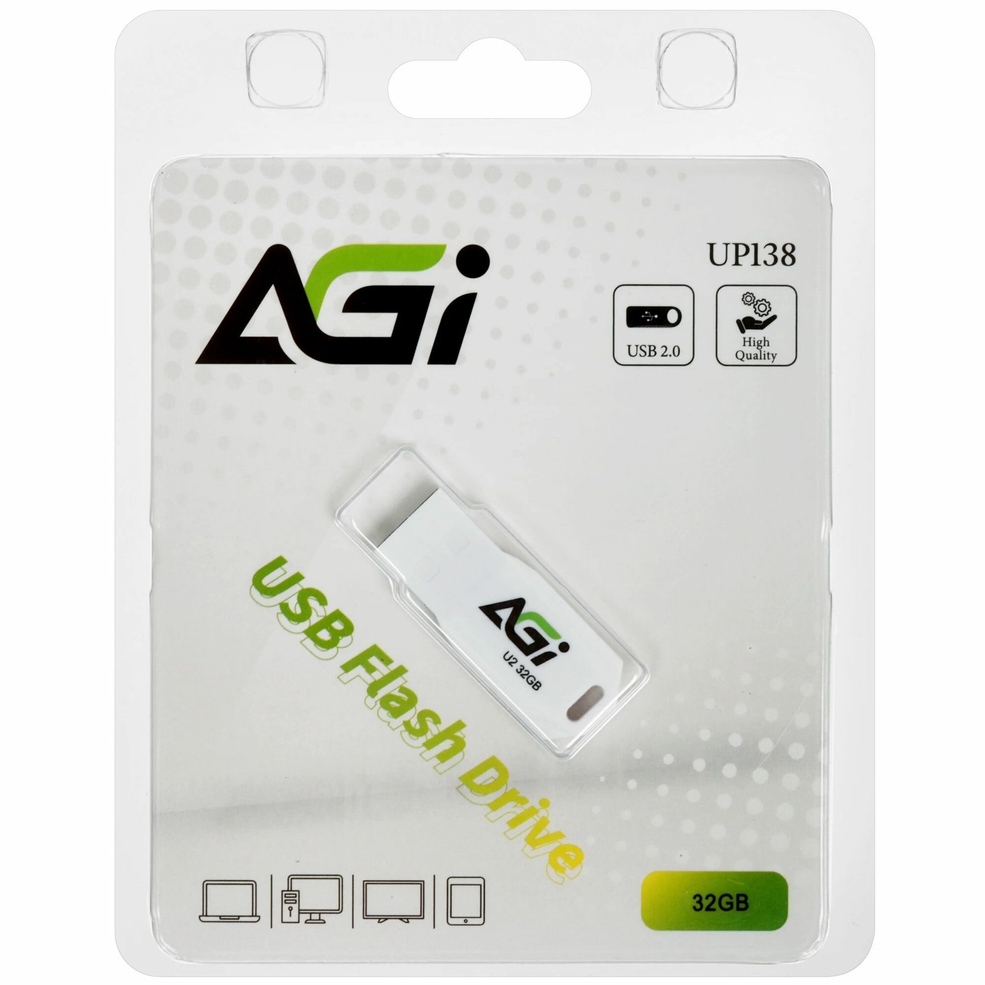Память USB Flash 32 ГБ AGI UP138 (AGI032GAWUP138-RT) - USB2.0, USB Type-A, чтение до - 20 МБ/с