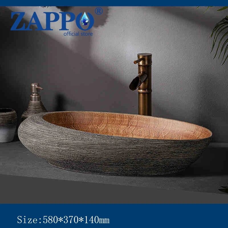 Кастровая раковина ZAPPO Vintage Artistic Vessel Sink из ретриевого керамики, надсчетная чаша, антикварная деревянная текстура, умывальник для ванной комнаты, для дома и балкона