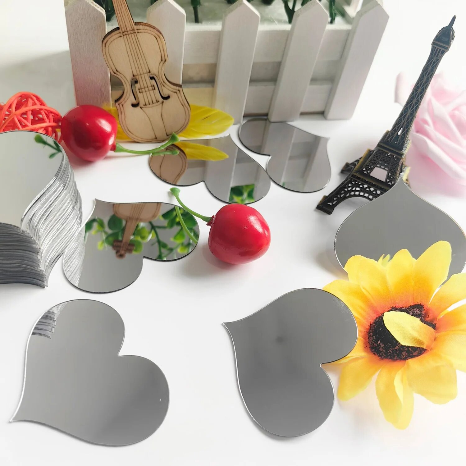 50 шт. акриловые зеркальные наклейки 4cm(50pcs), Silver Heart