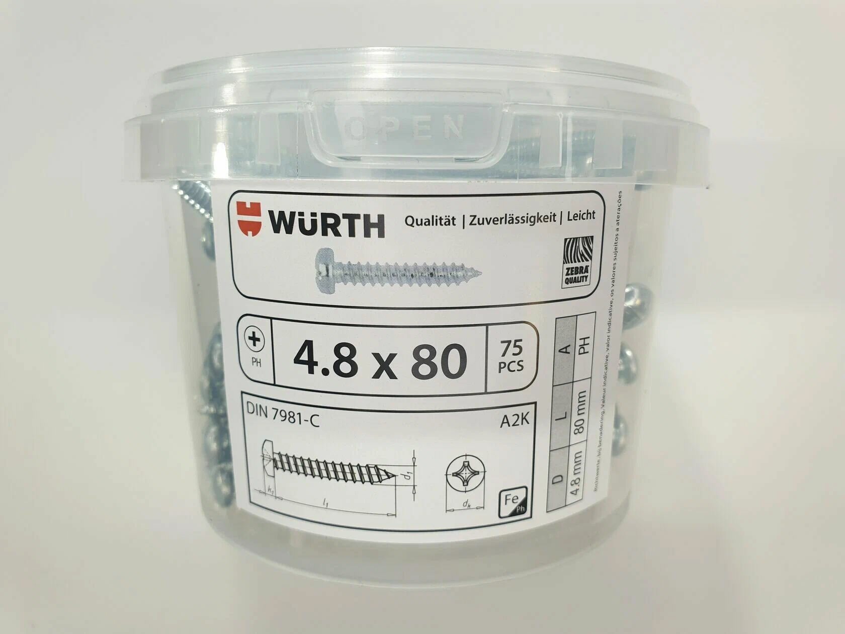 Саморез по металлу DIN 7981-C 4.8x80 (75 pcs) WURTH, Германия