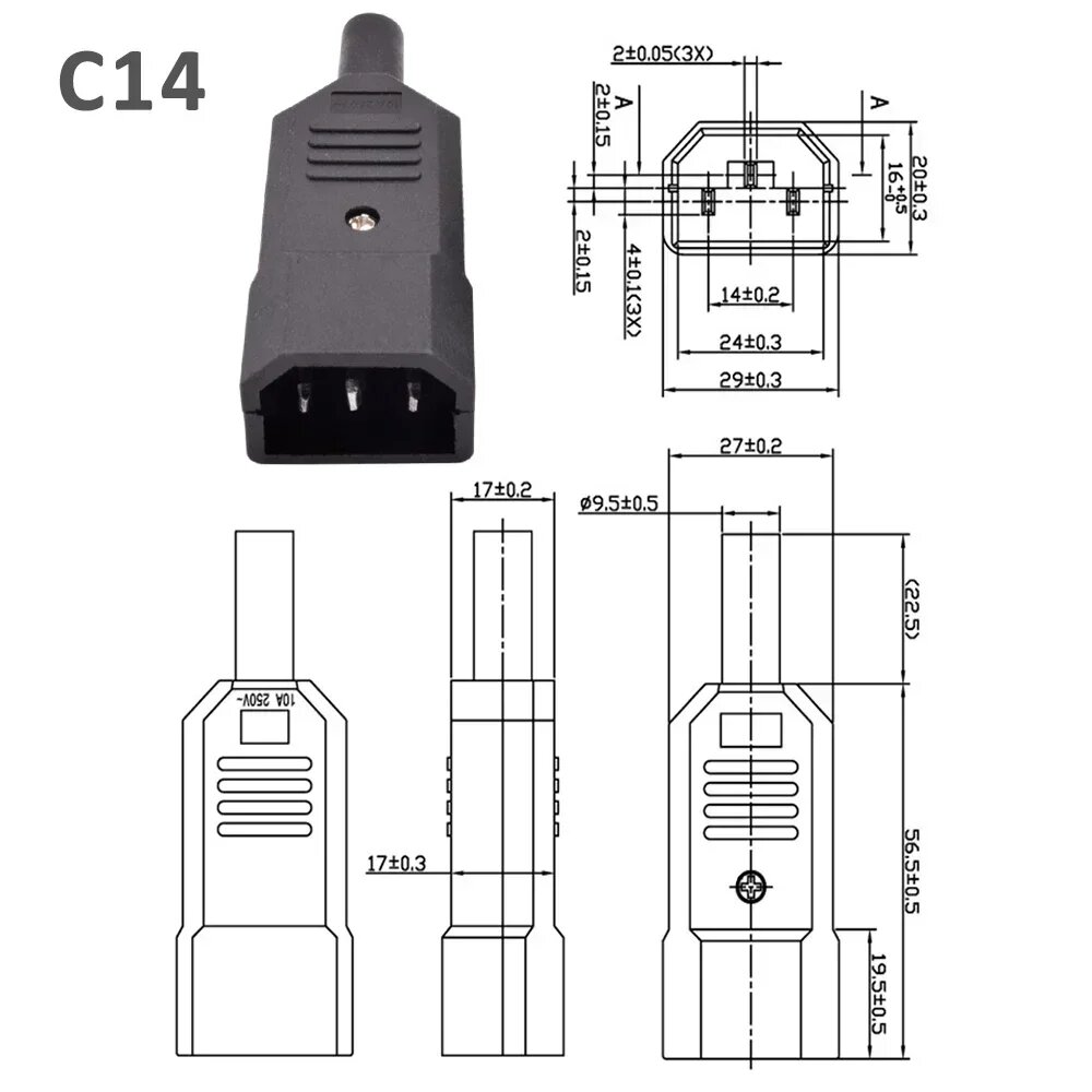 Входная розетка YIDI IEC320 C13 C14 C14 Male, Copper Pins