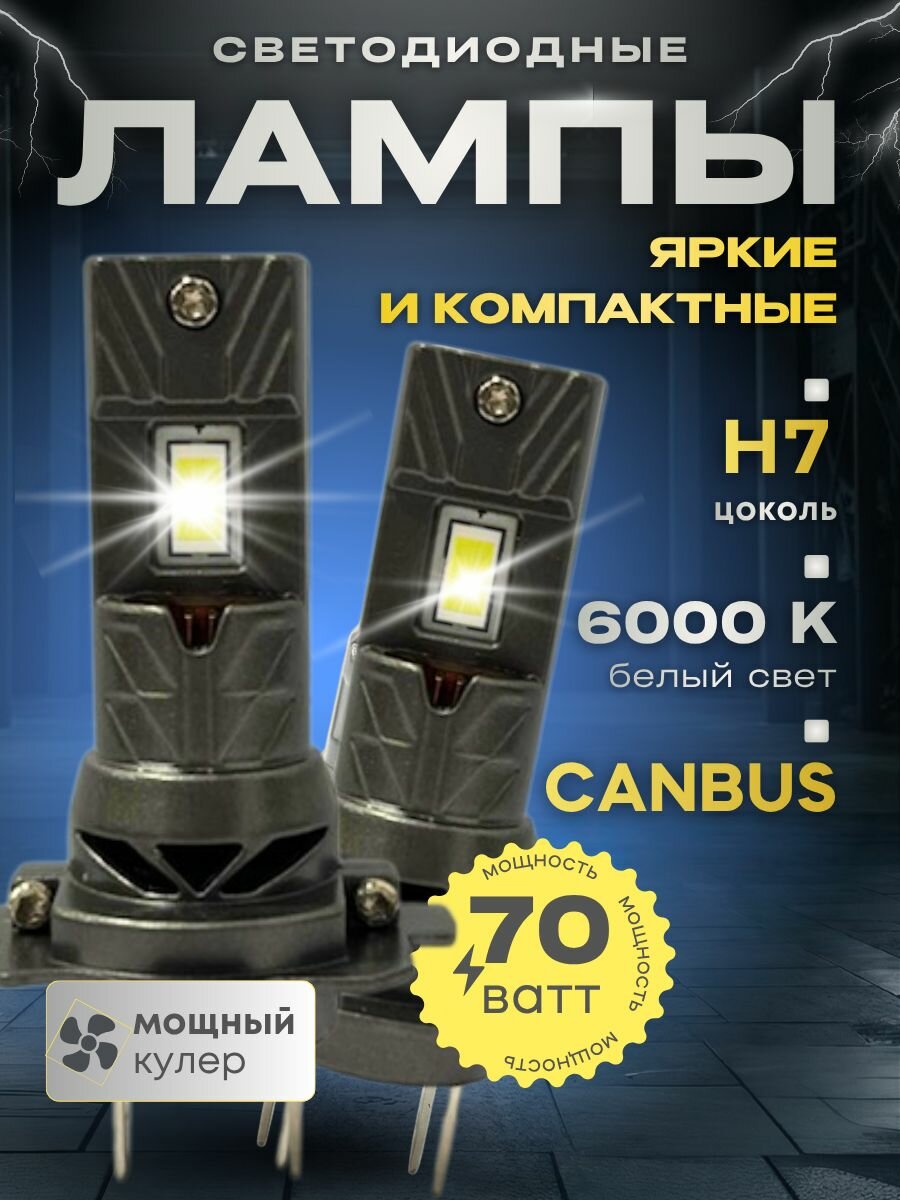 Светодиодные лампы H7 LED для автомобиля 5000k, Н7 лед лампы h7 12-24V