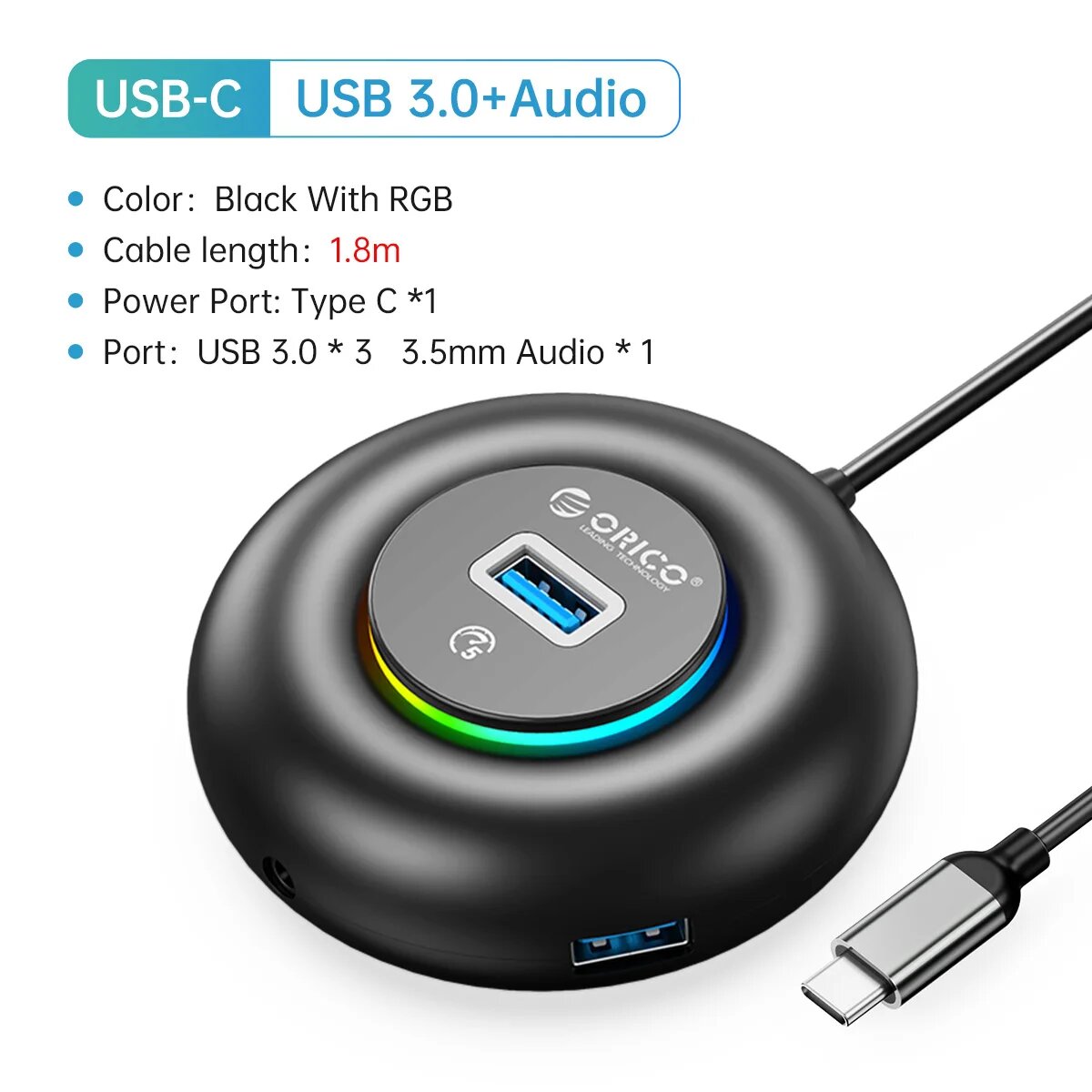ORICO RGB USB-хаб 4 портов 3.0 YXR4-C3-18-BK