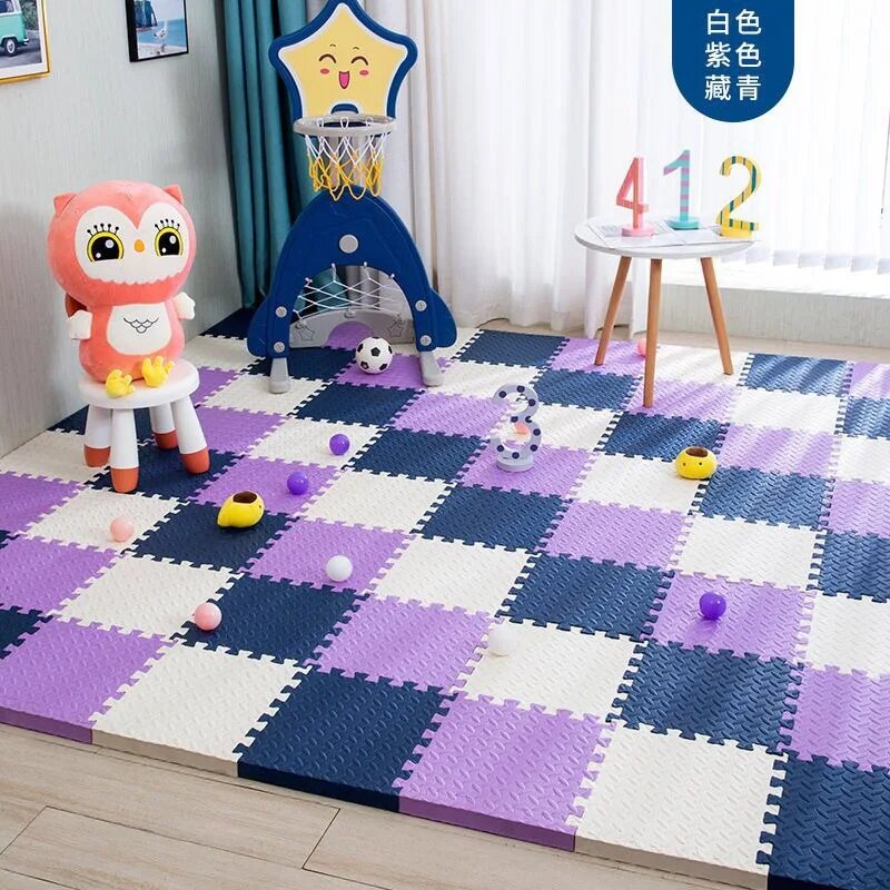 Детский игровой коврик-пазл Bebe, пеноматериал, 6/9/12 шт. 12Pcs, Beige Purp Dark Blue
