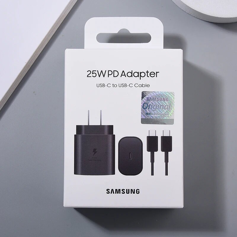 Оригинальное зарядное устройство Samsung 25 Вт типа C, супер быстрая зарядка, Черный, Black US Set