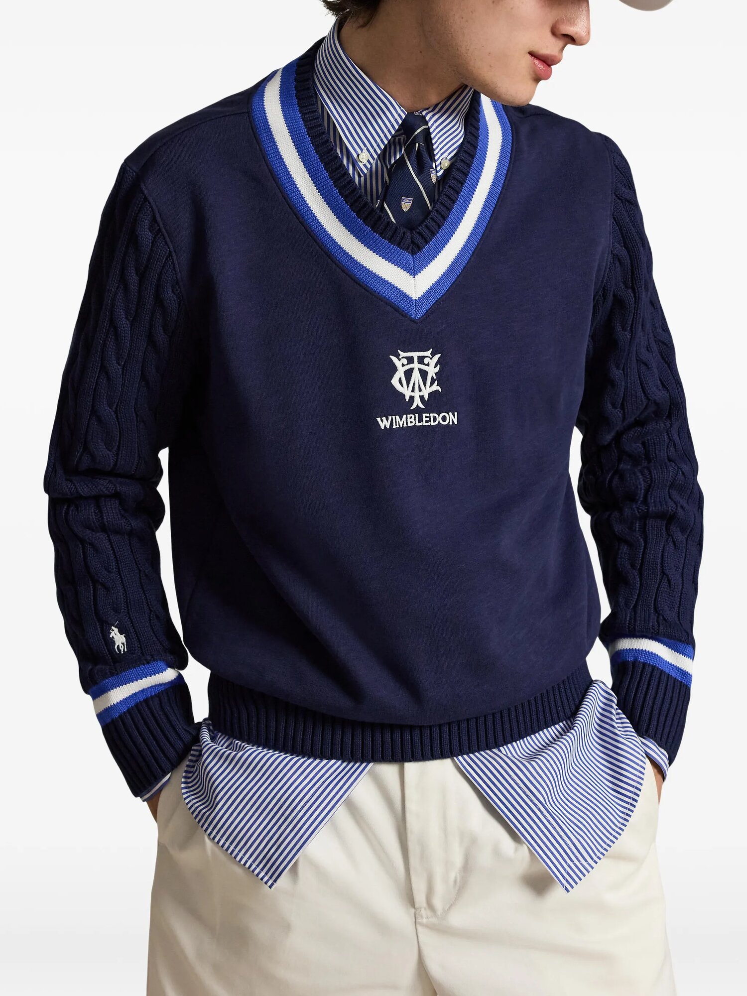 Свитер Polo Ralph Lauren Wimbledon cable-knit sweater, размер 52, , синий — фото 1