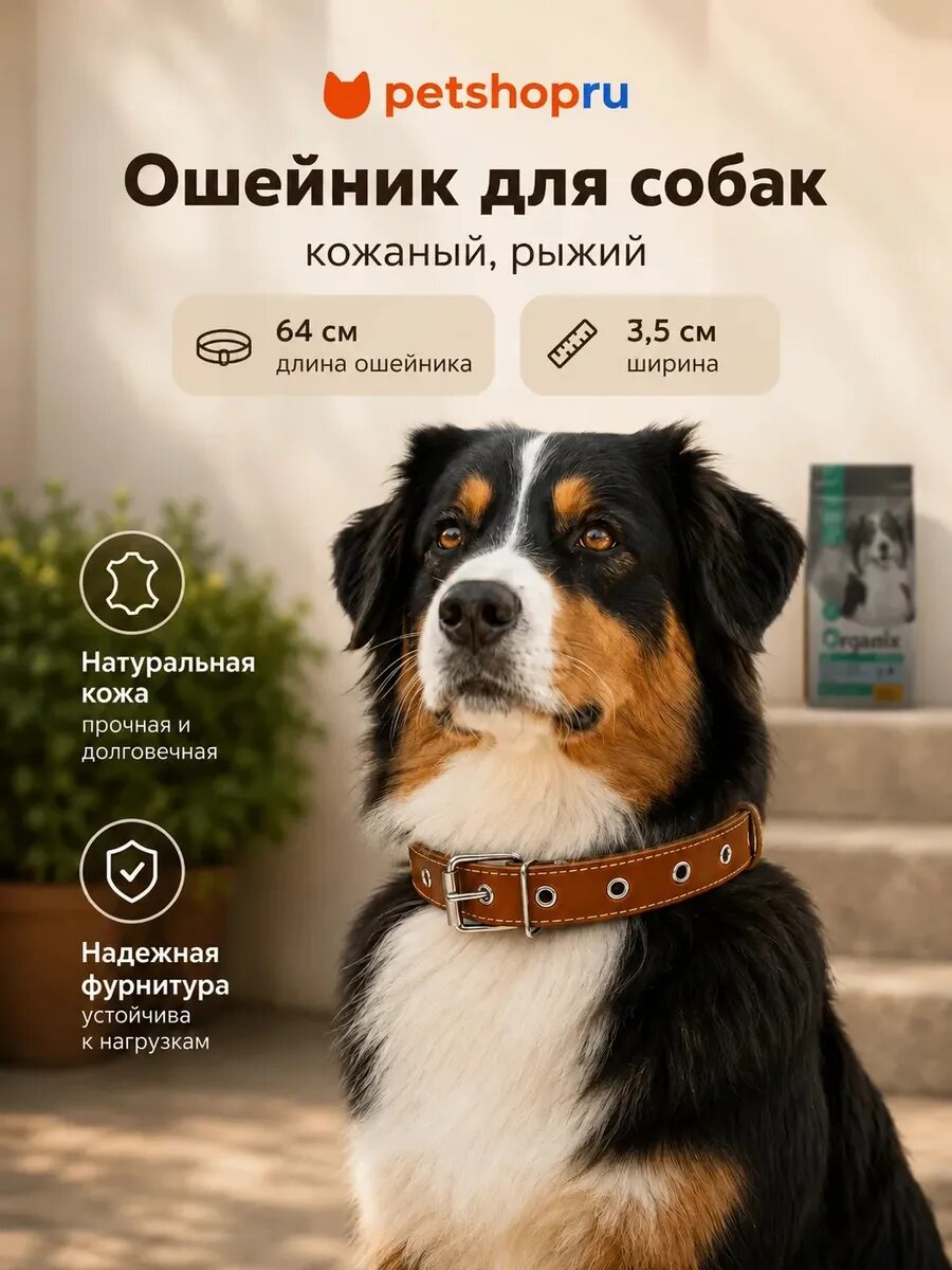 Yami Yami амуниция Ошейник безразмерный, кожа, рыжий 64*3,5см