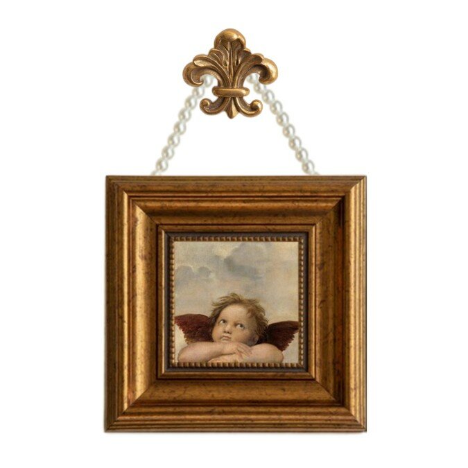 Европейская винтажная картина с жемчужным акцентом, 18x18 см, включает цепочку и ирисовую декорацию, одиночная деталь