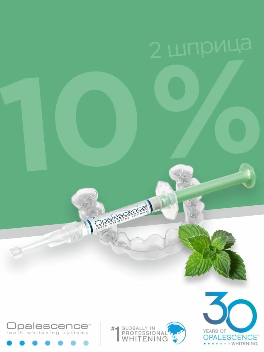 Отбеливающий гель Opalescence PF 10% Mint в шприцах, с мятным вкусом, 2 х 1,2 мл