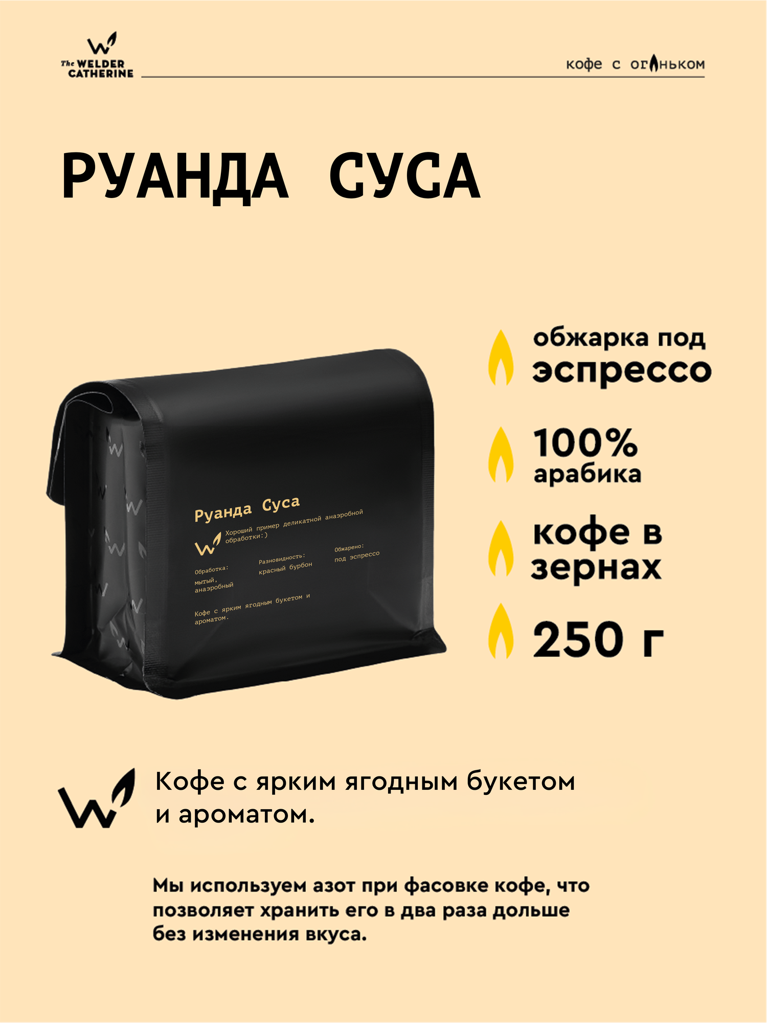 Кофе в зернах Сварщица Екатерина "Руанда Суса" под эспрессо - 250 гр
