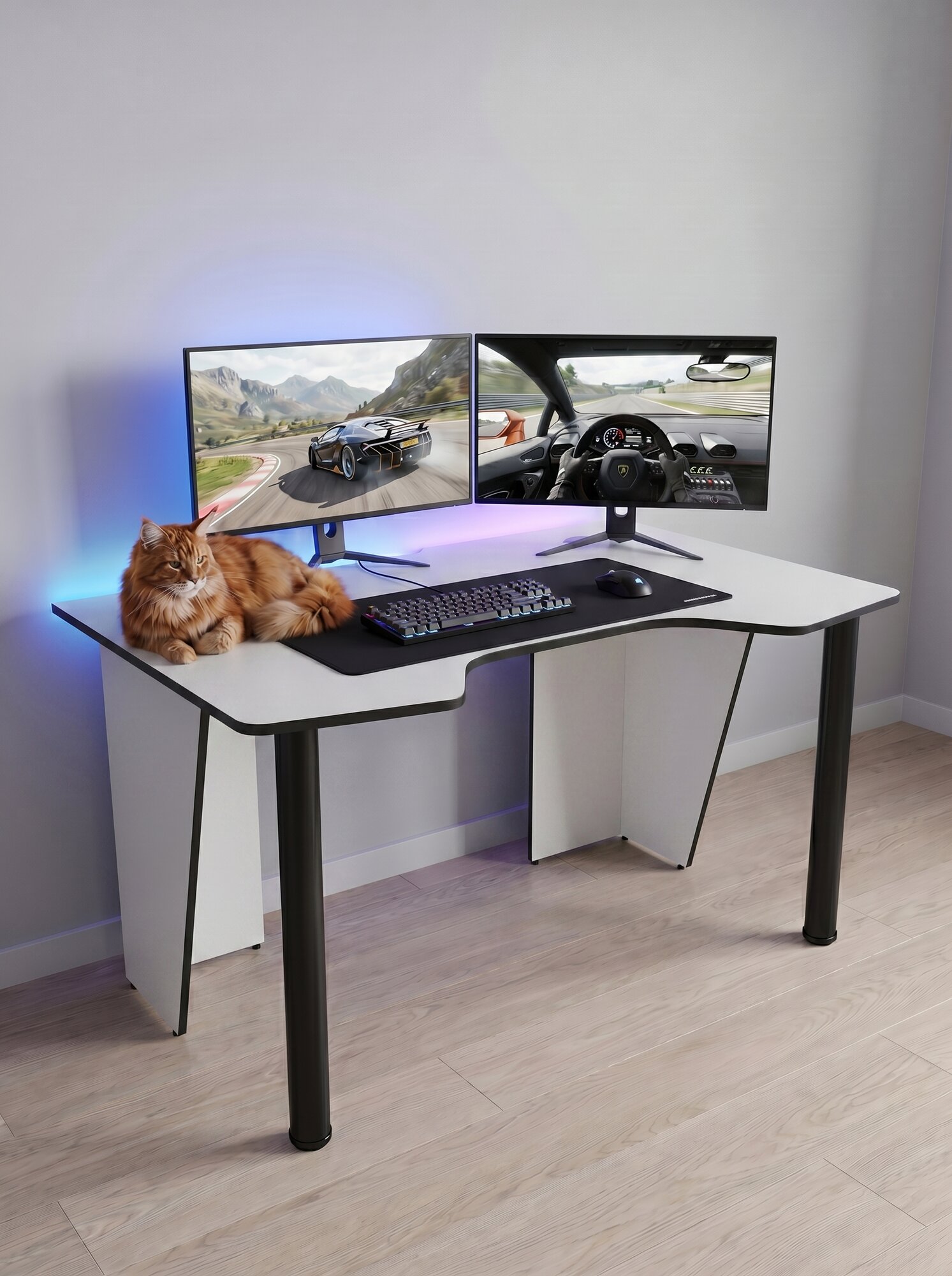 Игровой компьютерный стол FPS mebel, 120х78х73, Белый с черным