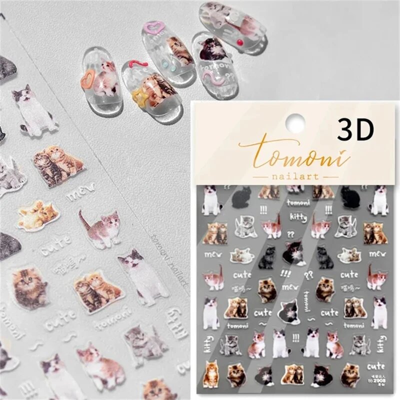 3D Наклейки на ногти с котиками, 1PCs to2908