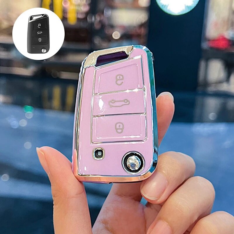 Чехол для ключей для VW Golf 7 GTI, POLO, T-Cross, T-Roc, Touran, Tiguan, Leon, Purple Key Case