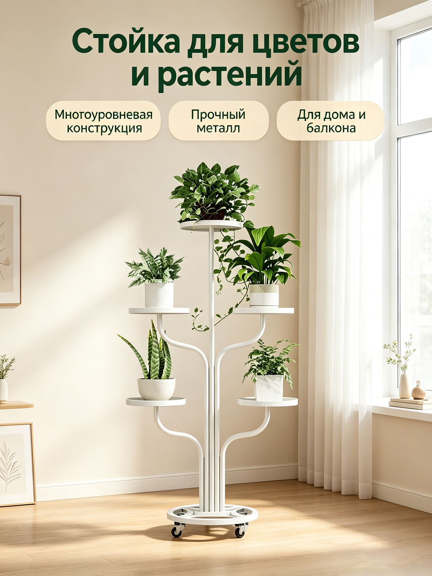 Напольная подставка для цветов премиум-класса, металлический стеллаж для растений для гостиной и балкона, минимализм