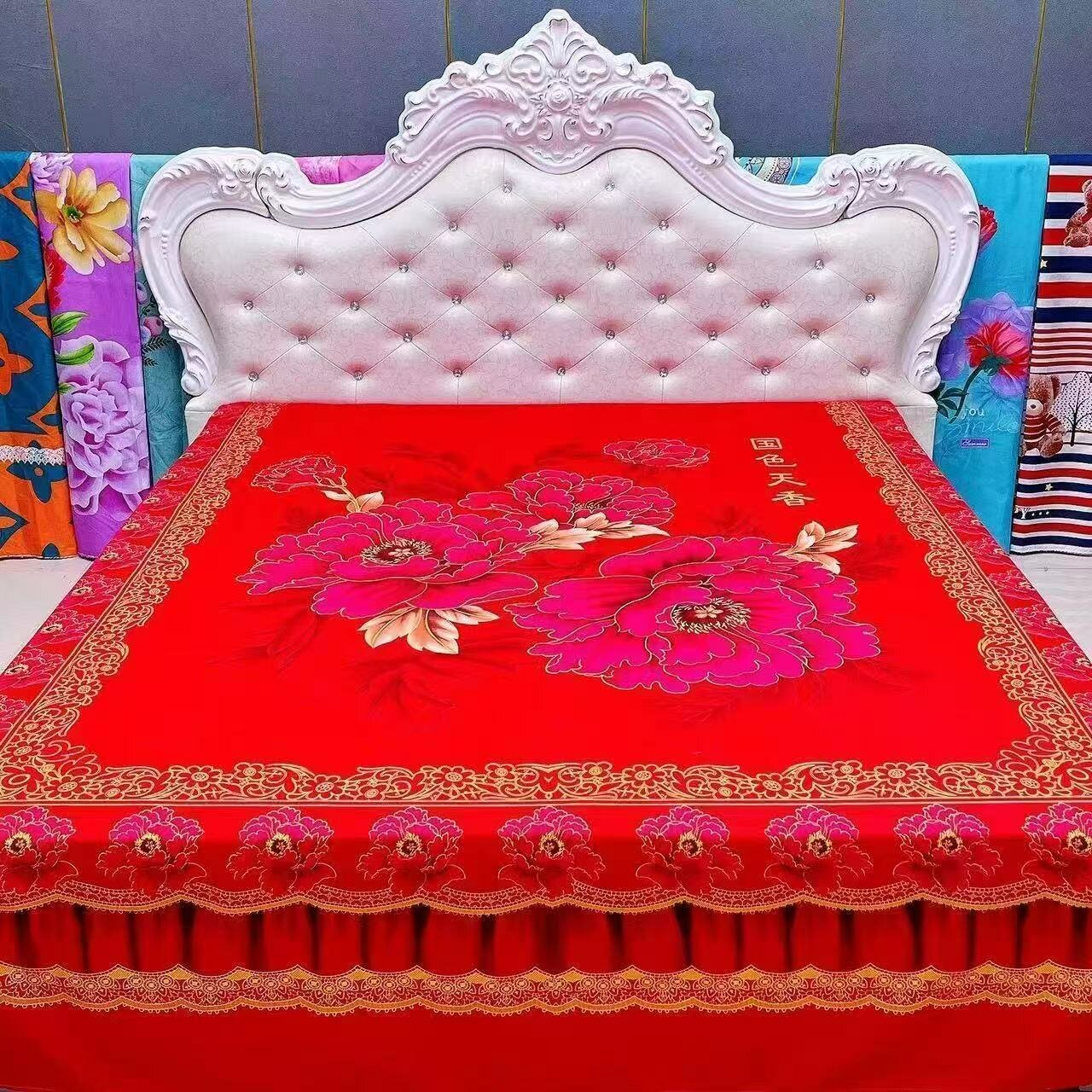 Утолщенный цветочный постельный белье 2.3м x 2.3м подходит для кровати 2м x 2.3м, элегантный дизайн