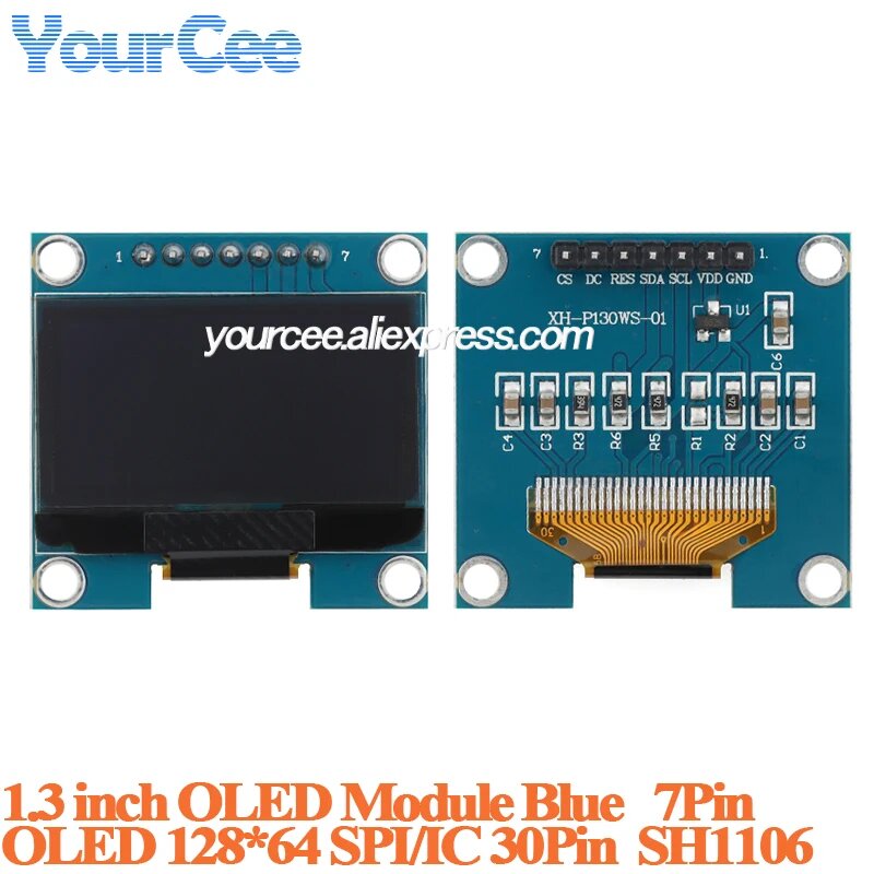 OLED-дисплей 1.3" SH1106, синий, 7Pin