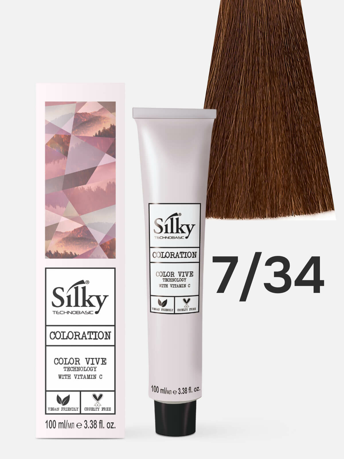 Крем - краска для волос профессиональная Silky Color Vive/Ultralift 7/34 Русый Золотистый медный, 100 мл