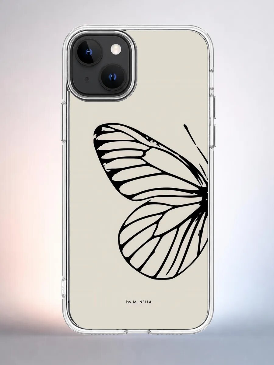 Чехол iPhone 15 бабочка силиконовый прозрачный