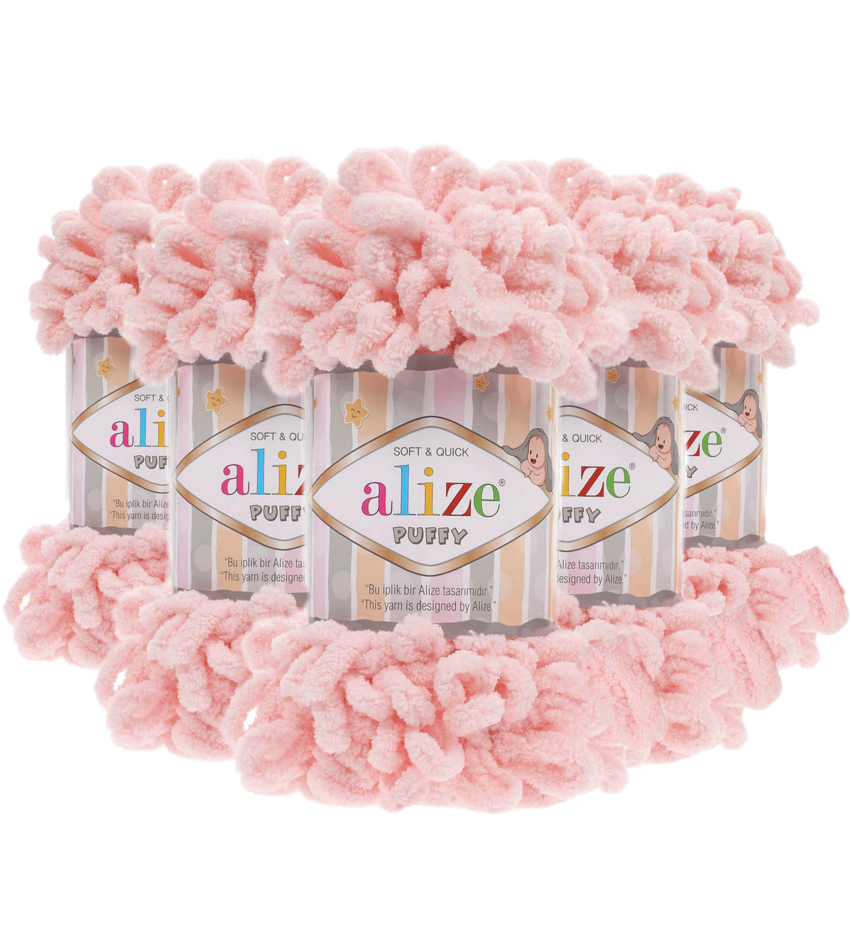 Пряжа Alize Puffy, для ручного вязания, 100 % микрополиэстер, 5 шт, цвет 340