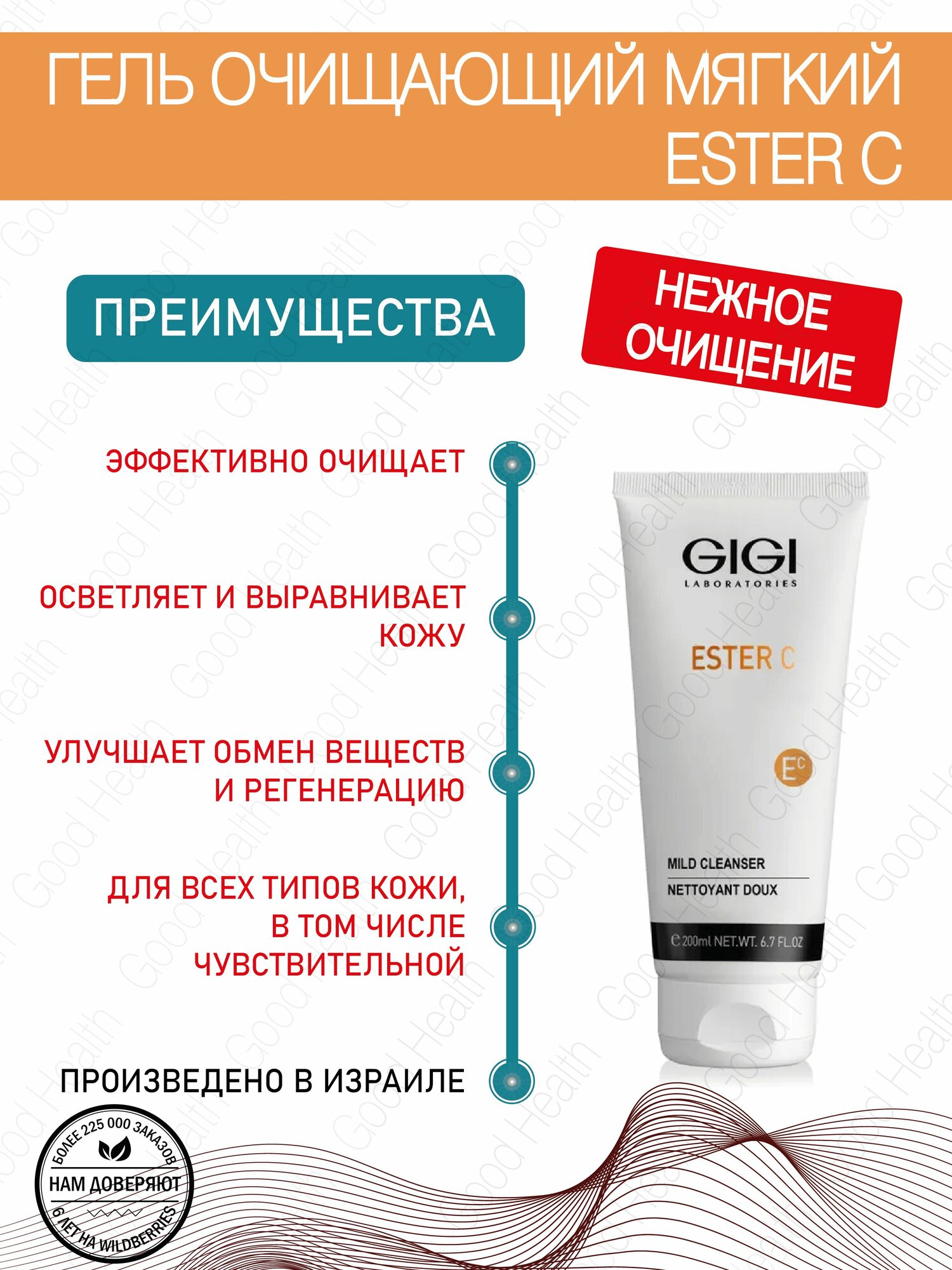 GIGI (Джи Джи) Гель очищающий мягкий Ester C Mild Cleanser, 200 мл