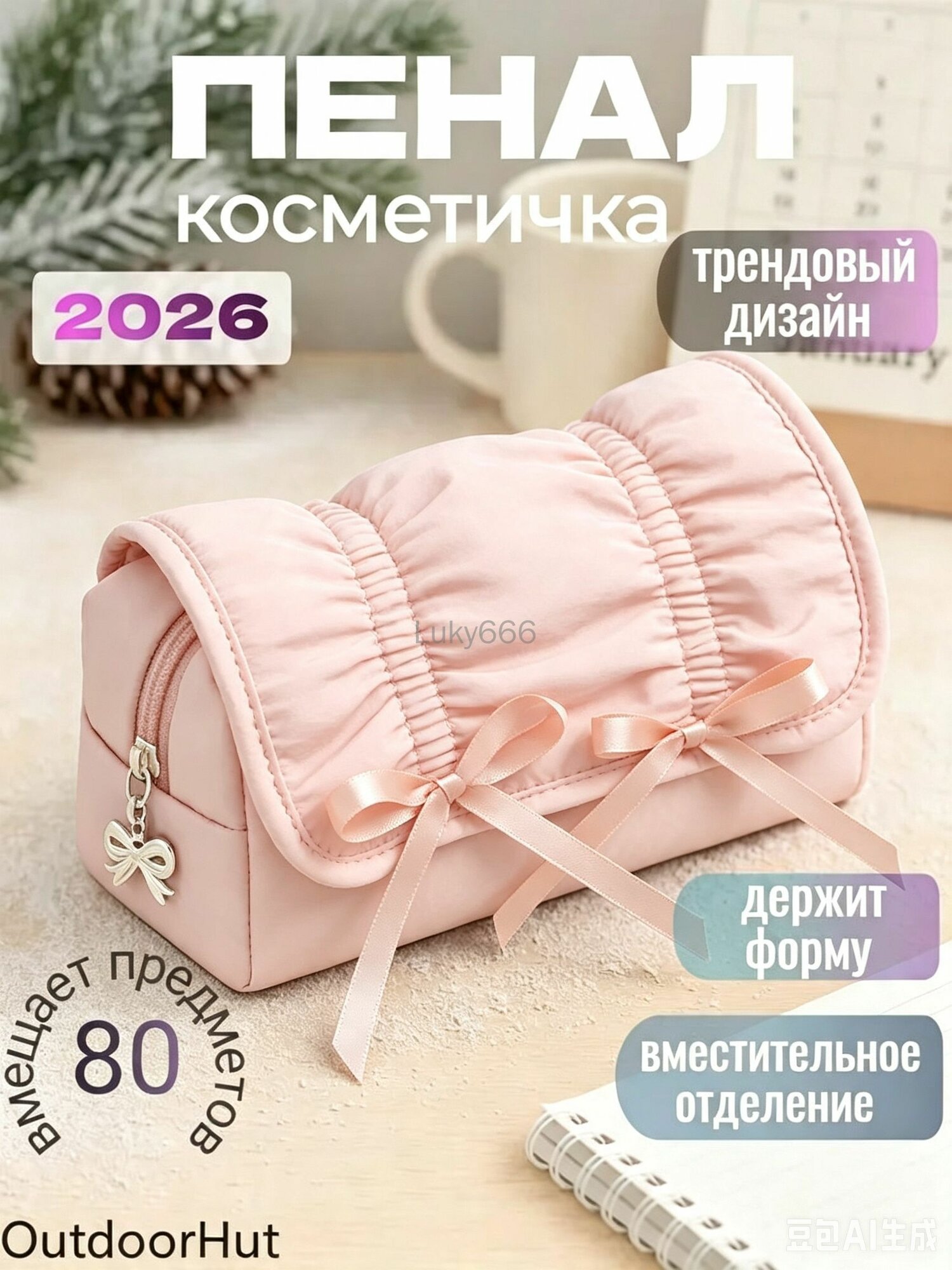 Пенал косметичка школьный для девочек с бантиками черный, отличный подарок девочкам, студенткам и учителям