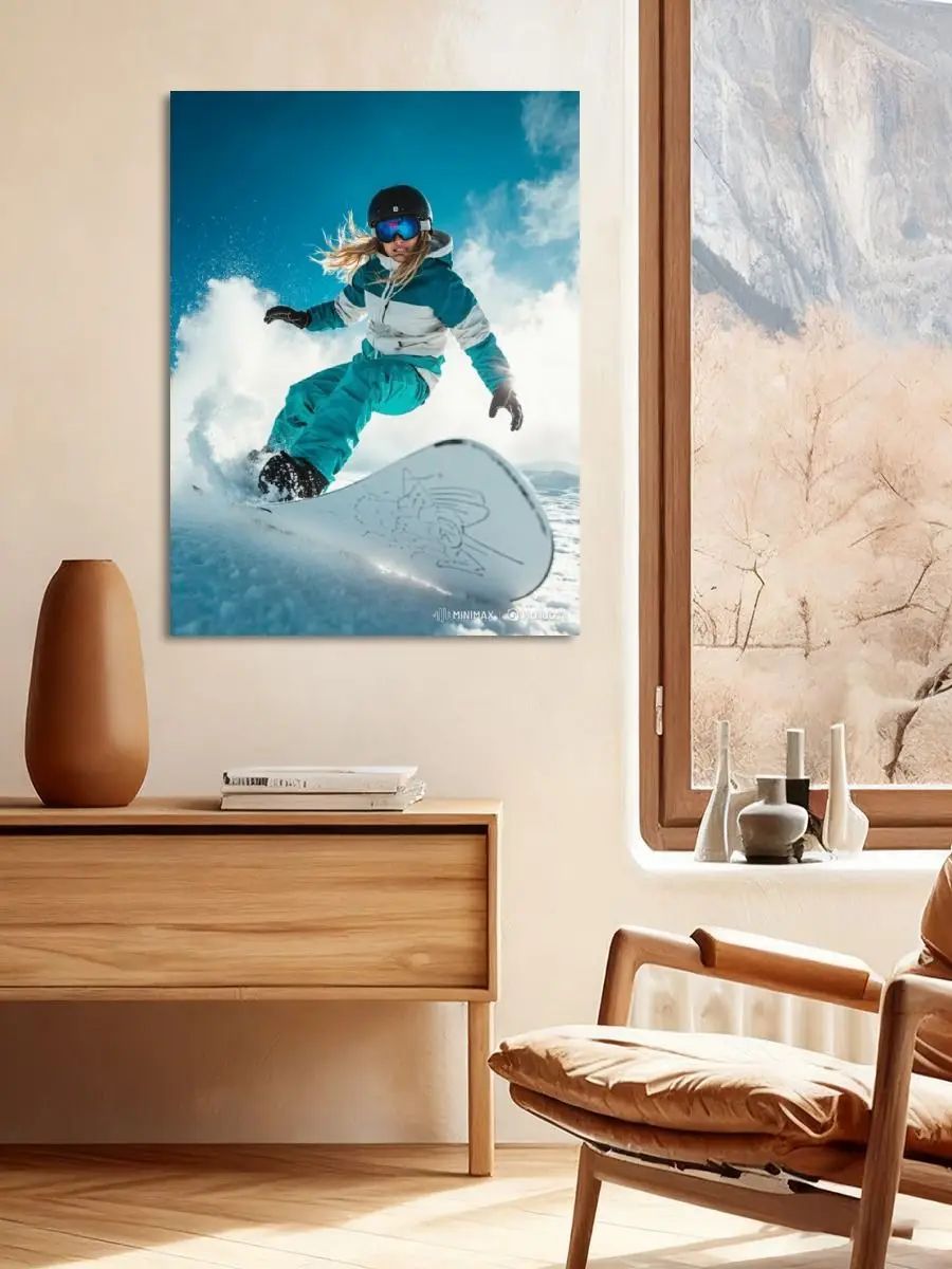 Картина "Холстная картина с девушкой, катающейся на сноуборде, 55 * 75cm" 55x75 см