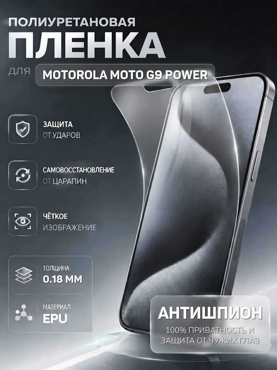 Полиуретановая пленка для Motorola Moto G9 Power, антишпион (глянец) Толщина: 0.18 мм