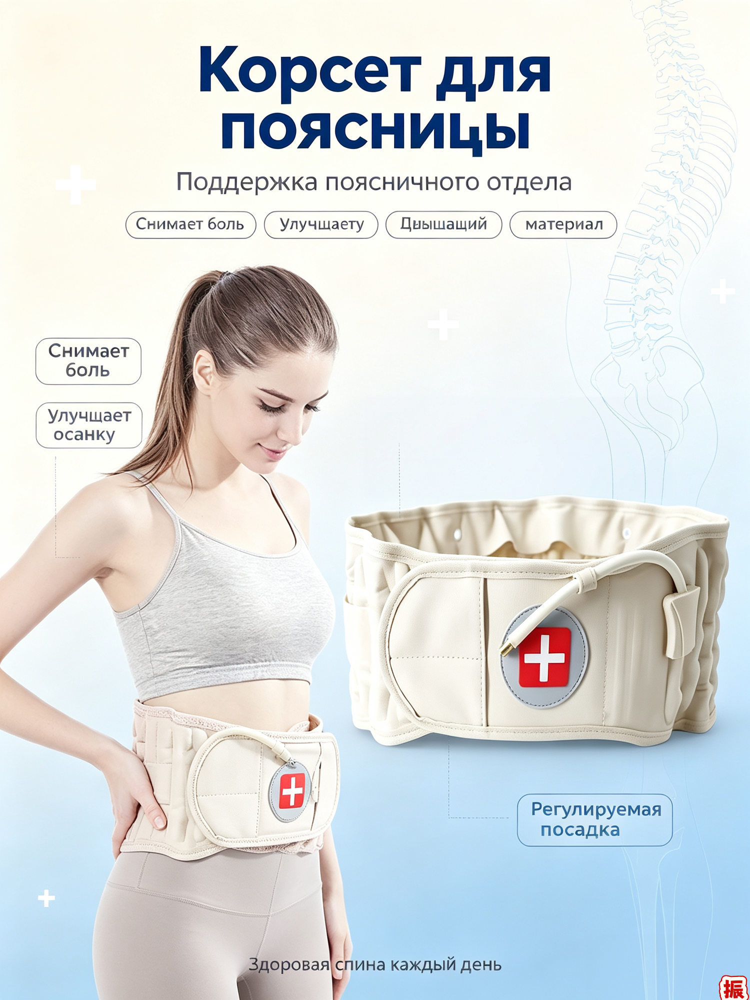 Декомпрессионный пояс для спины, поясничный массажер с воздушным тяговым устройством и удлинителем для ручного насоса