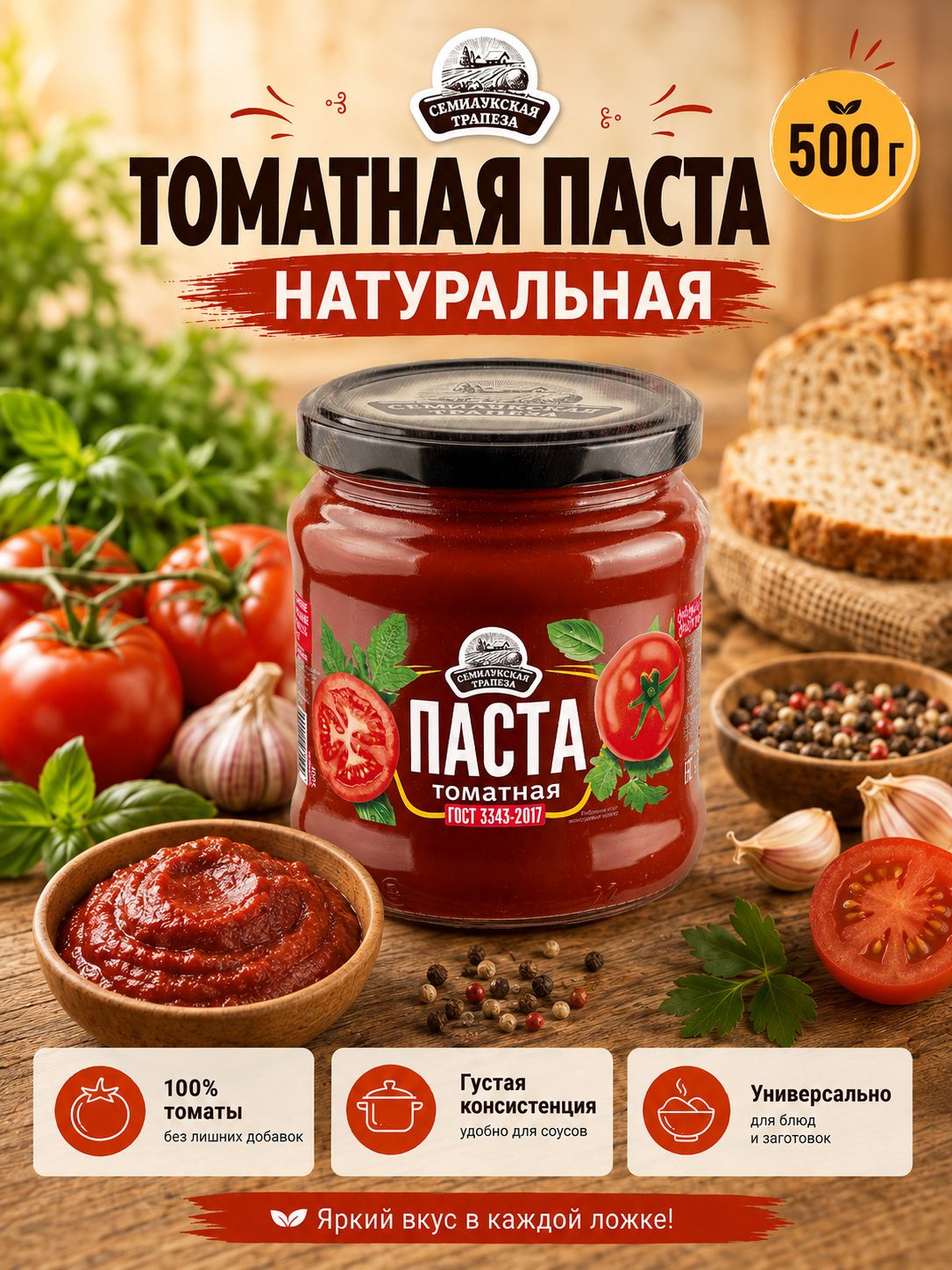 Семилукская трапеза Томатная паста ГОСТ, 500 г