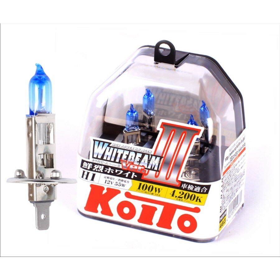 Лампа высокотемпературная Koito Whitebeam H1 12V 55W (100W) 4200K (комплект 2 шт.) KOITO P0751W