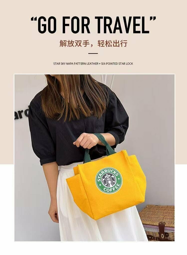 Термосумка Starbucks с 3-слойной изоляцией для еды и напитков, двойная молния, 5 цветов, ткань Оксфорд，чёрный