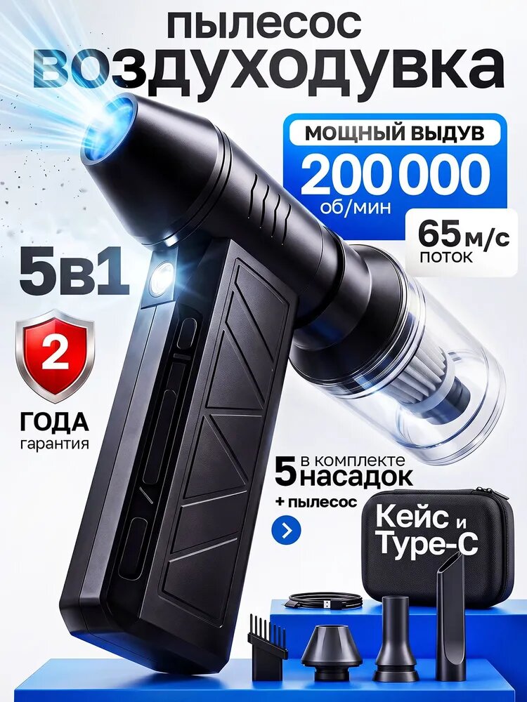 Воздуходувка-пылесос аккумуляторная мощная многофункциональная портативная с кейсом
