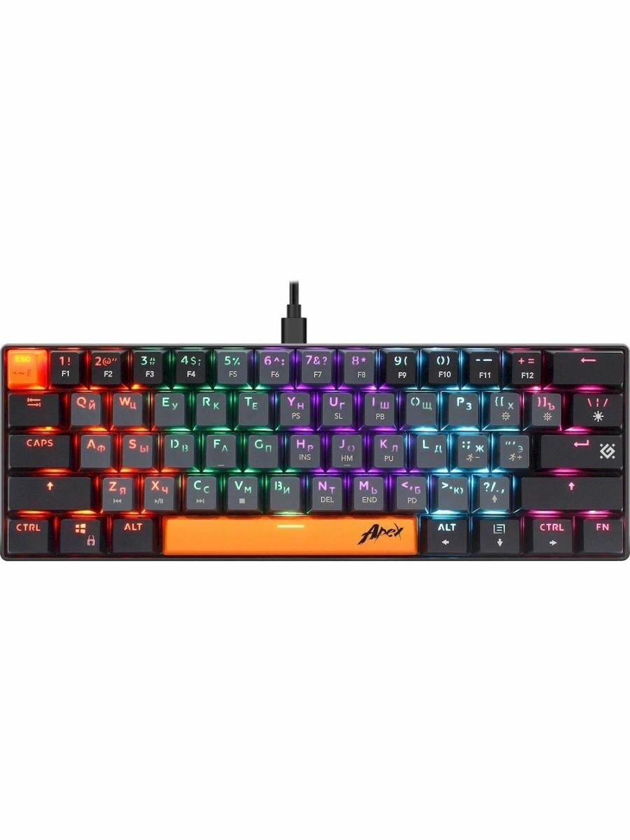 Клавиатура Defender GK-002 механическая черный USB for gamer LED (45002) каб:1.5м