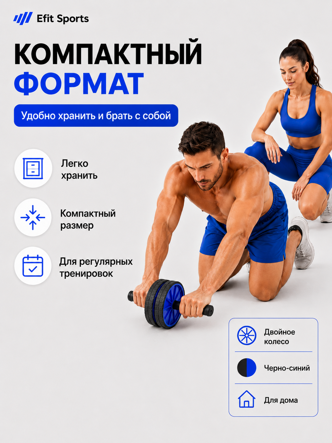 Колесо для пресса Efit Sports EW-02, двойное, металл/пластик/резина, черно-синее